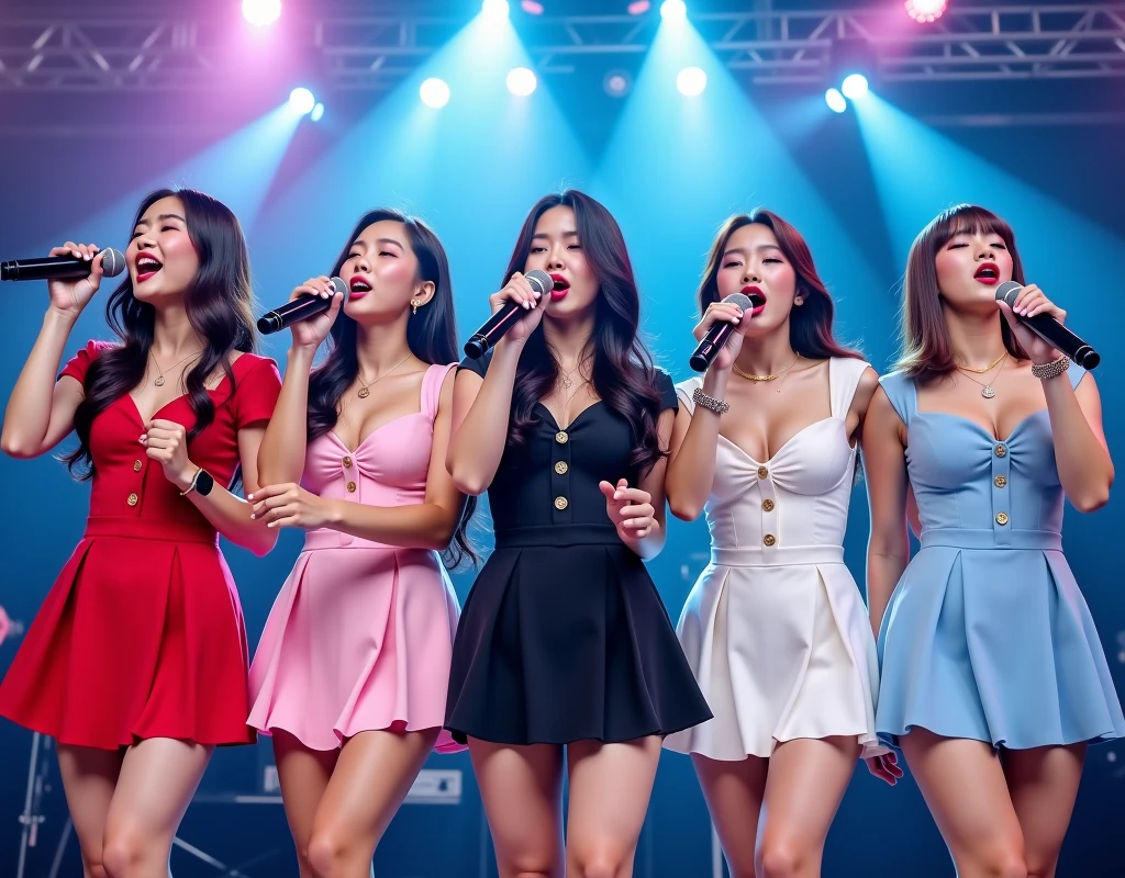 K-popガールズグループ「Shia 」, (( 5 adult women , Everyone is singing into the ...