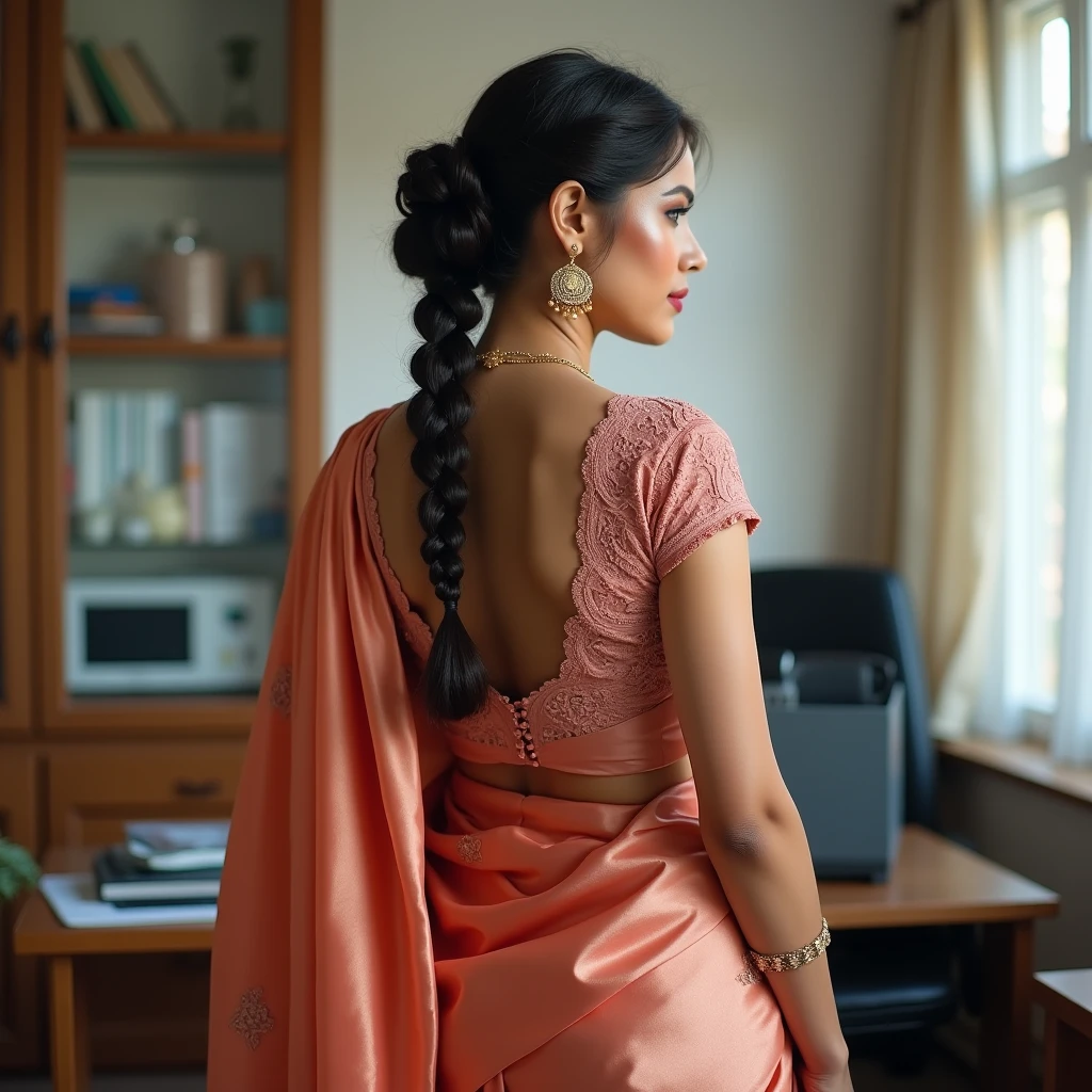 Woman in 35s gorgeous wearing silk saree involves neatly pleated folds ...