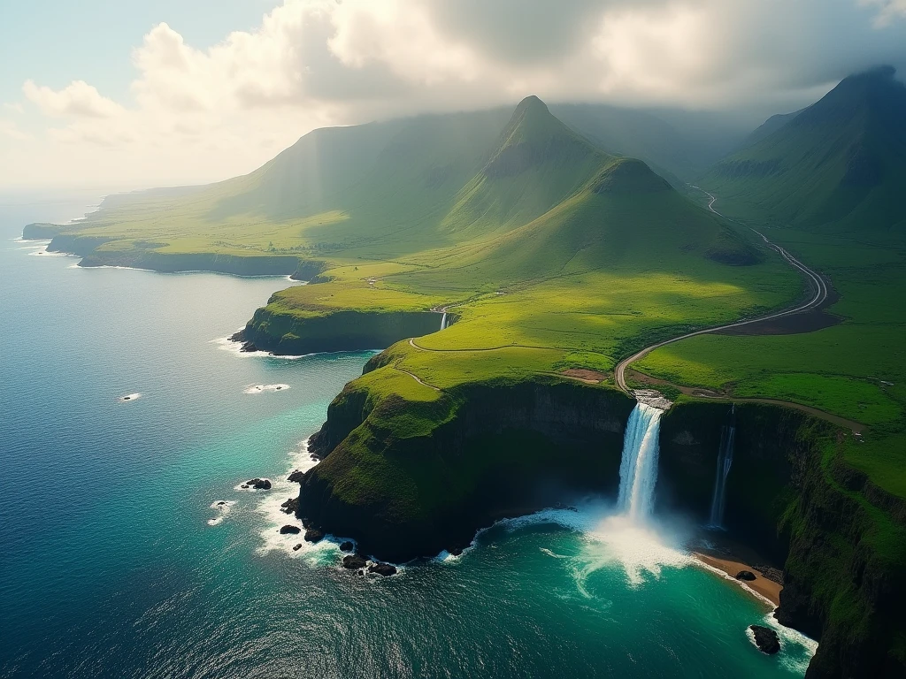 A breathtaking aerial view of La Réunion island, showcasing its lush ...