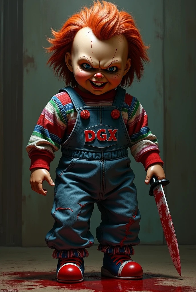 Create a Chucky in his bloody and terrifying costume with the letters ...
