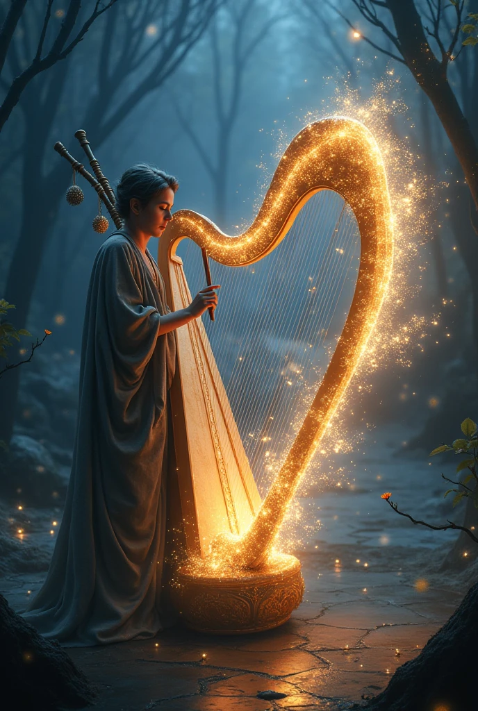 A shimmering harp and a bagpipe play a melody, That creates magical ...