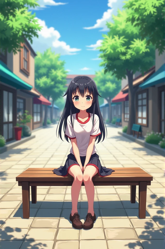 Anime Character, black hair, smiling, Lean body, Sitting on the bench ...