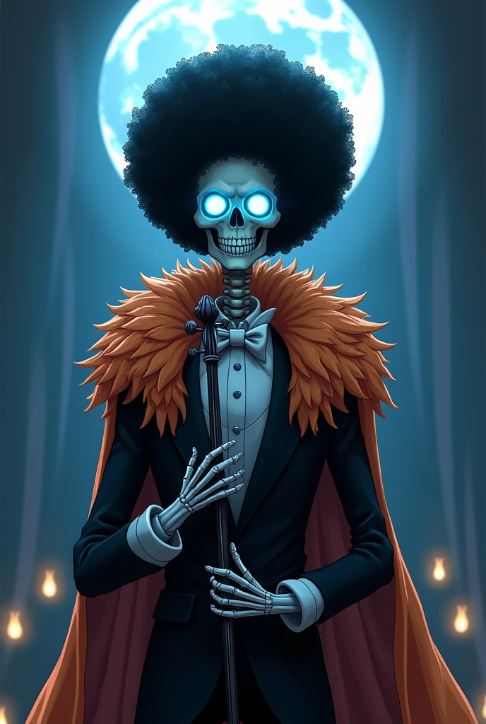 Brook from One Piece, a tall and lanky skeleton with an elegant yet ...