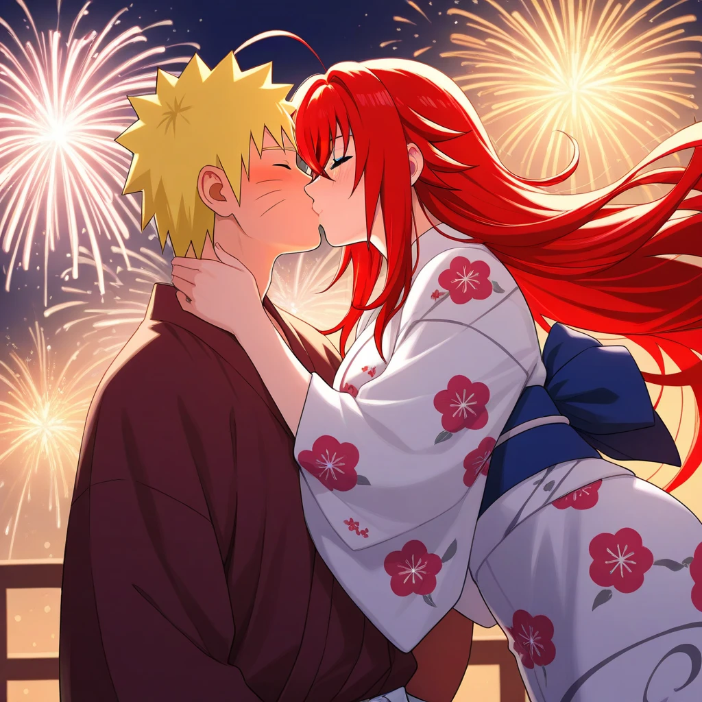Naruto Uzumaki , Rias Gremory , New Year , fireworks , love - SeaArt AI