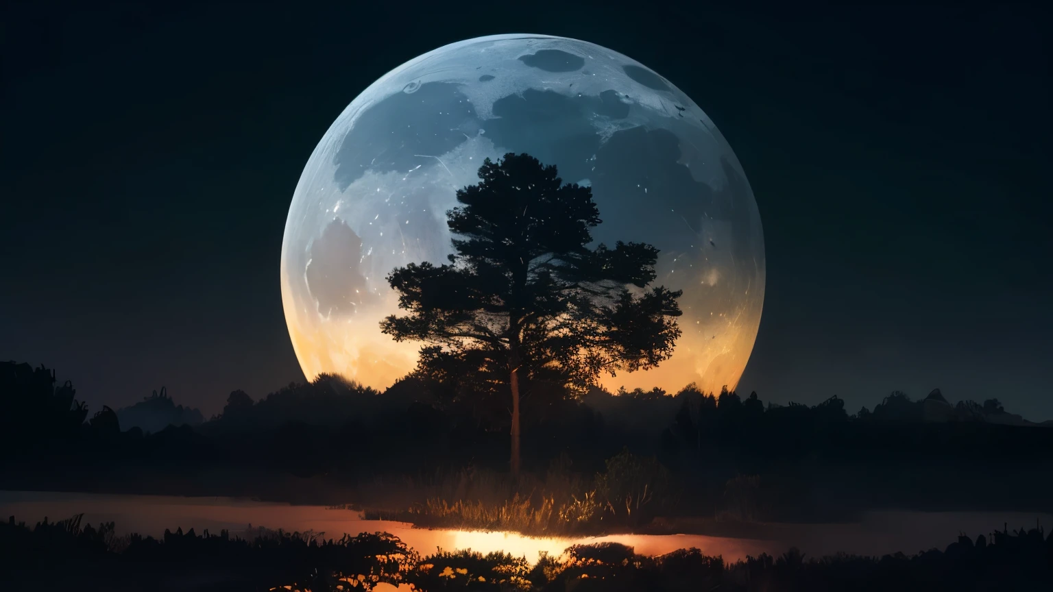 Arafed image of a full moon with a tree in the foreground - SeaArt AI
