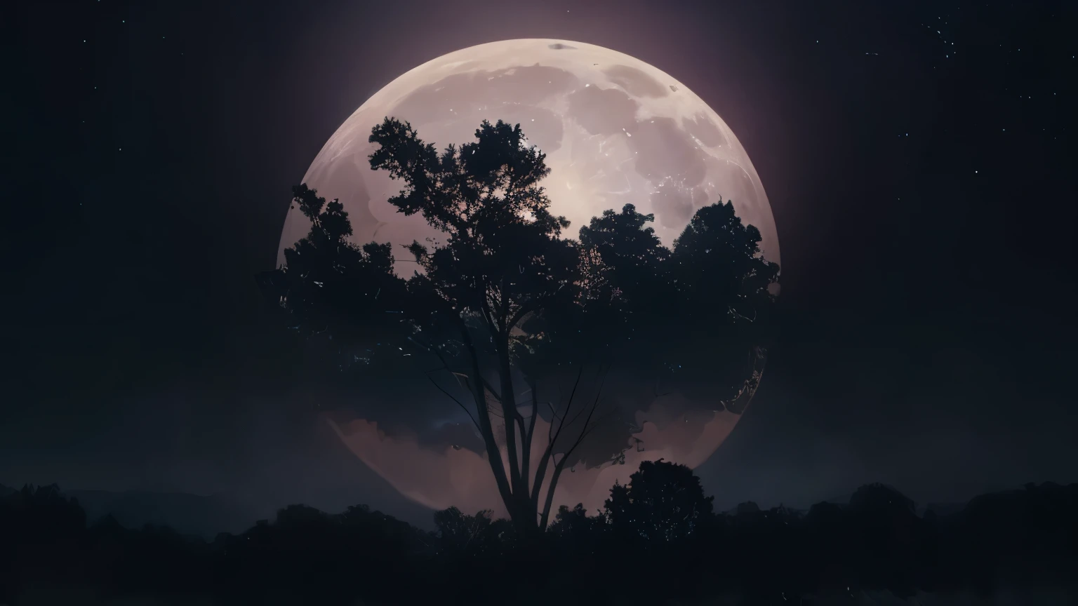 Arafed view of a full moon with a tree in the foreground - SeaArt AI
