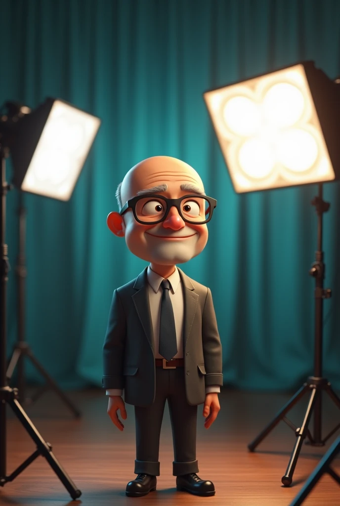 Cartoon man 50 years old calbo with lenses in television studio with ...