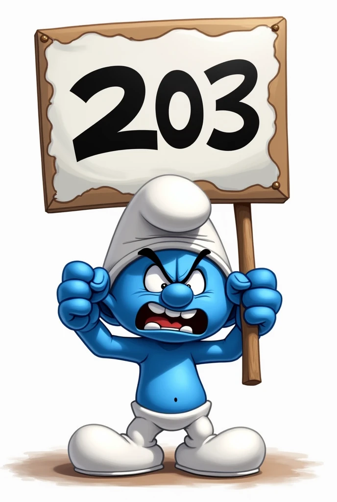 Smurf angry holding board sign 203 - SeaArt AI