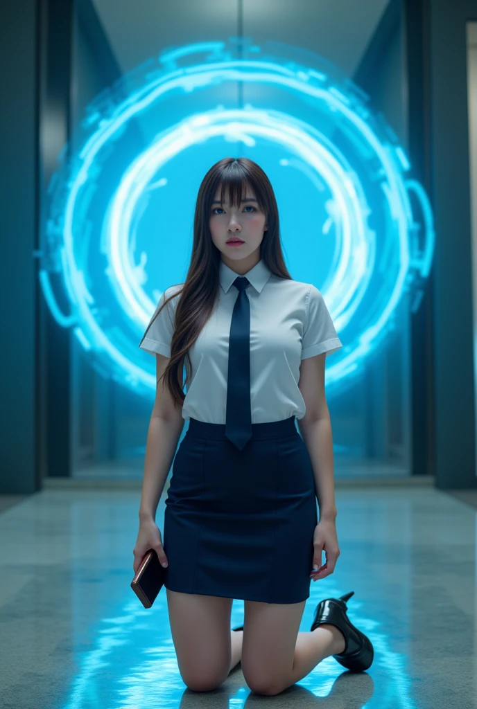 A beautiful Japanese woman in a self-defense force uniform, wearing a ...