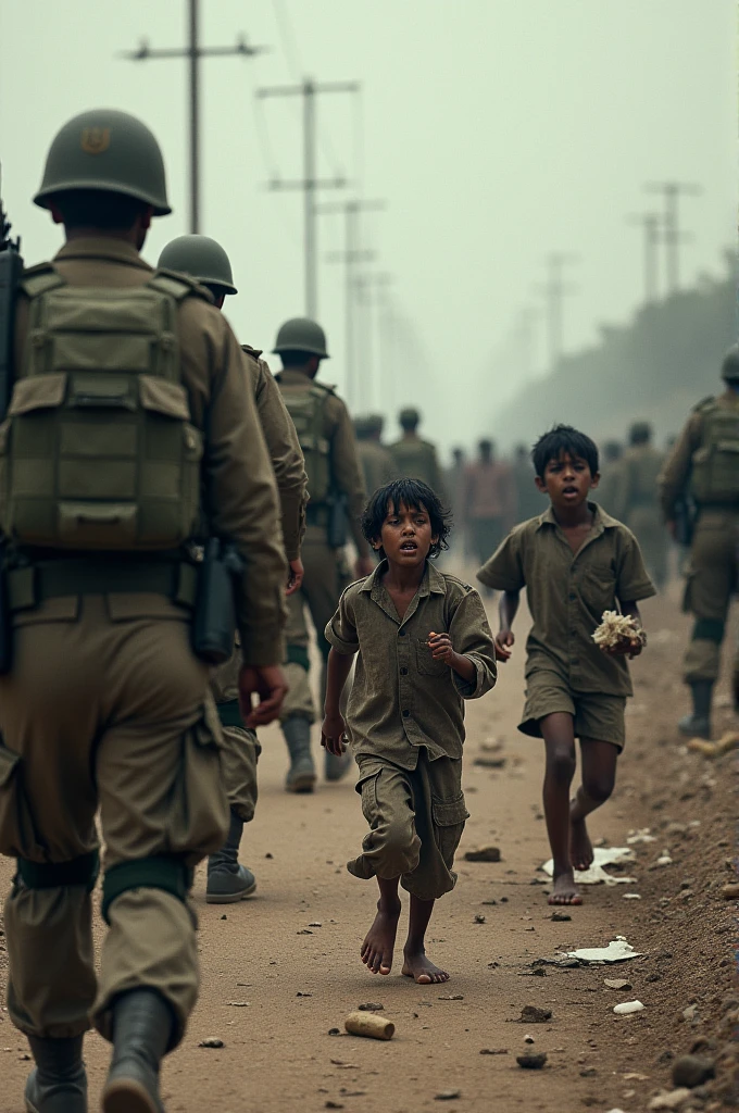 Army snatch poor people food, cloth, shoes on the road and poor people ...