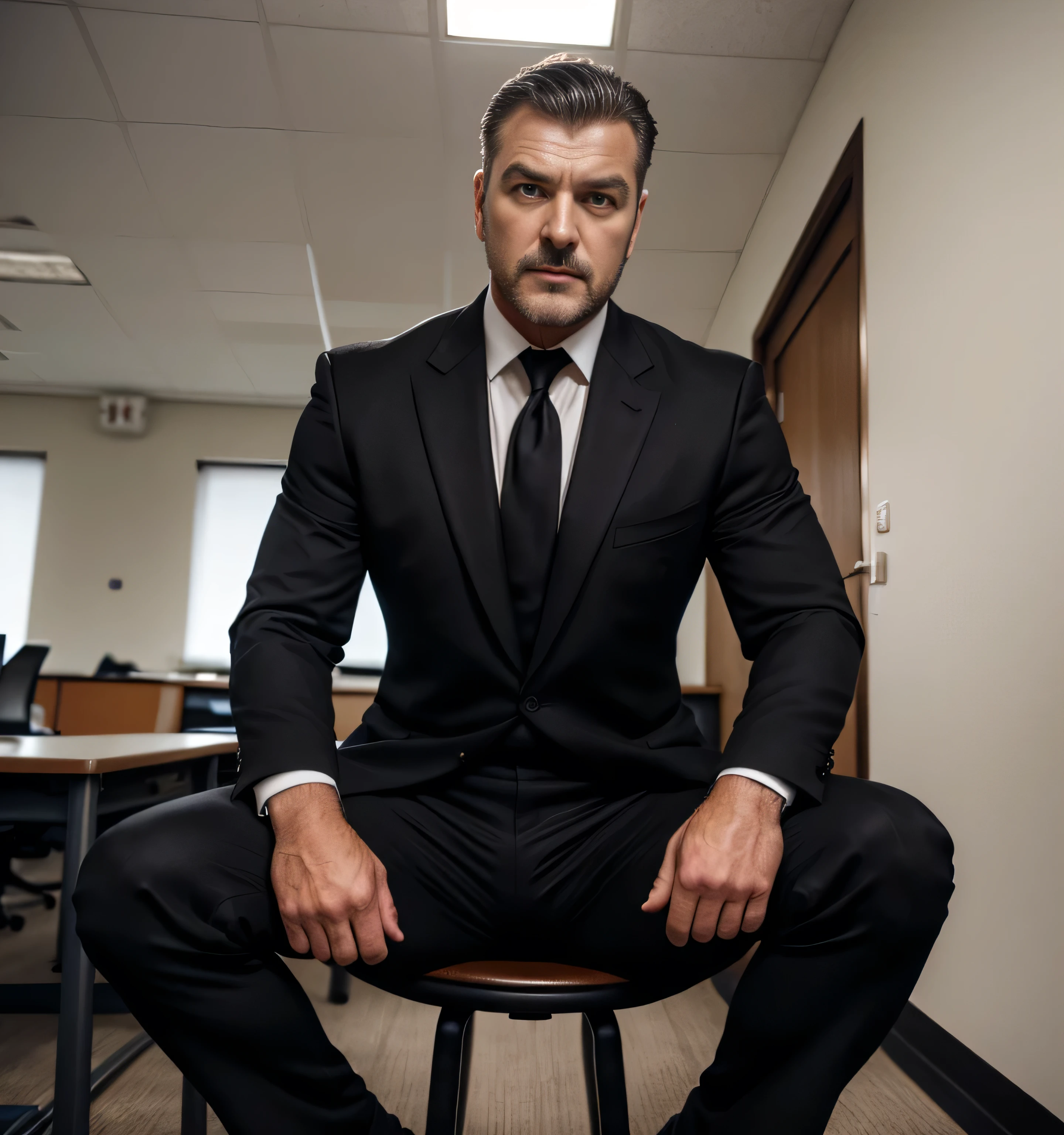 Arafed man in a suit sitting on a stool in an office - SeaArt AI