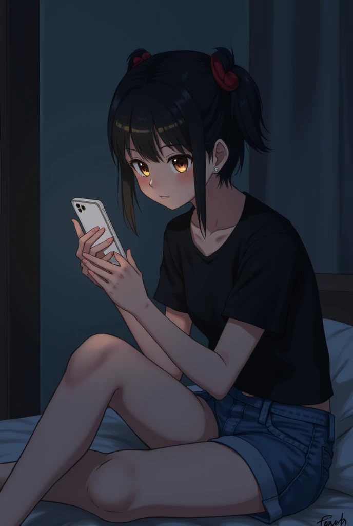 An anime girl with hair with two short ponytails, brown eyes - SeaArt AI