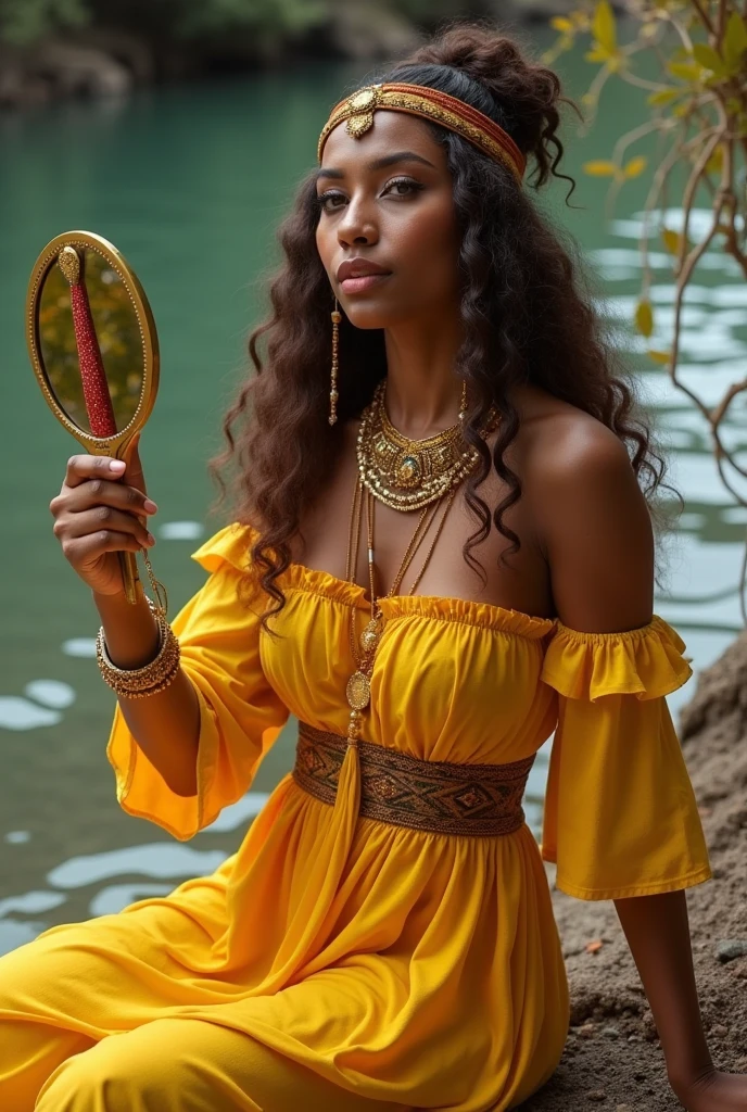 Orixá Oxum wearing a yellow and gold dress , the blouse is a gypsy with ...