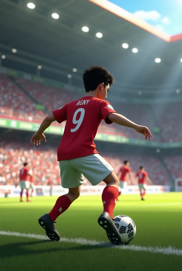 Make me an animation of an indonesian football player doing a corner ...
