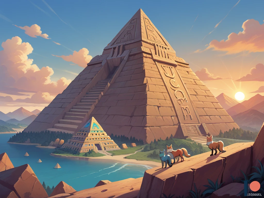 Rubik's obsidian cube , against the backdrop of majestic mountains ...