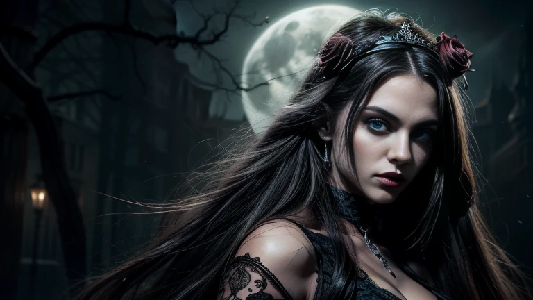 Create an image of a handsome vampire who has just woken up from a deep ...