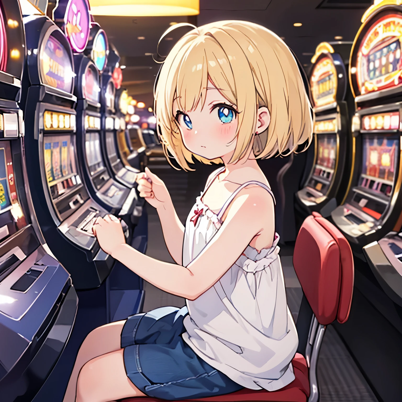 Anime girl playing a slot machine in a casino - SeaArt AI
