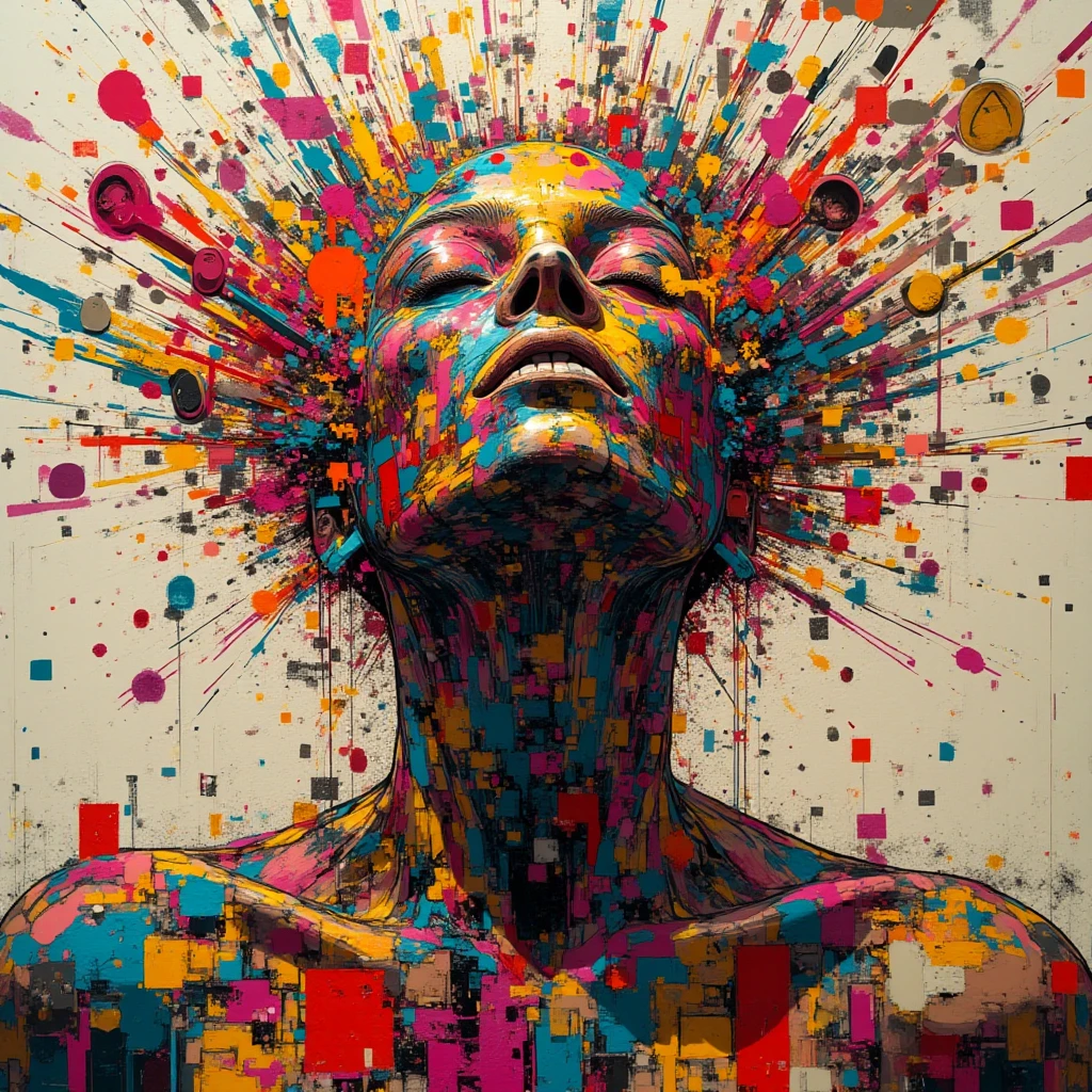 Chaotic color explosion, random pixelated noise, glitch effects - SeaArt AI