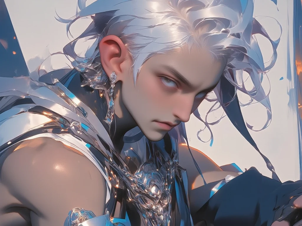 Manhwa digital art minimalist oil painting man, dynamic pose - SeaArt AI