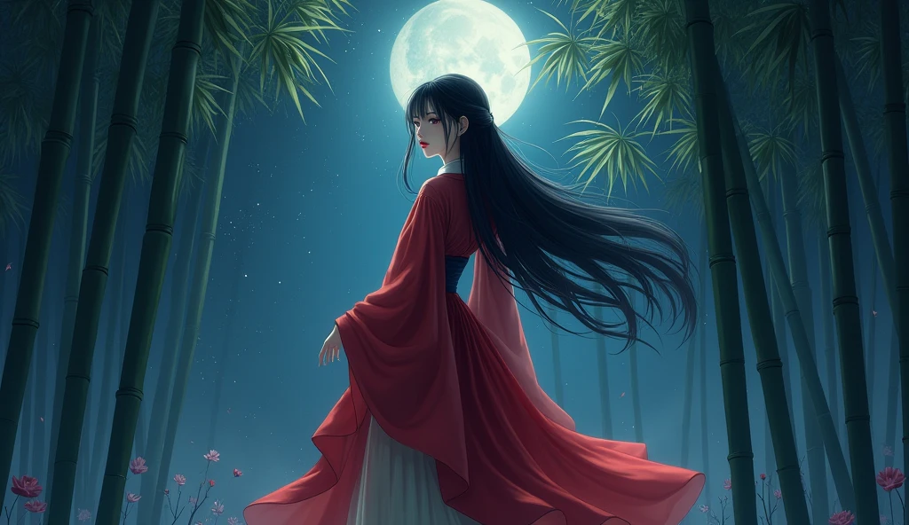 Princess Kaguya, front,redい唇,Beautiful looks,(heian red:1.1) kimono ...