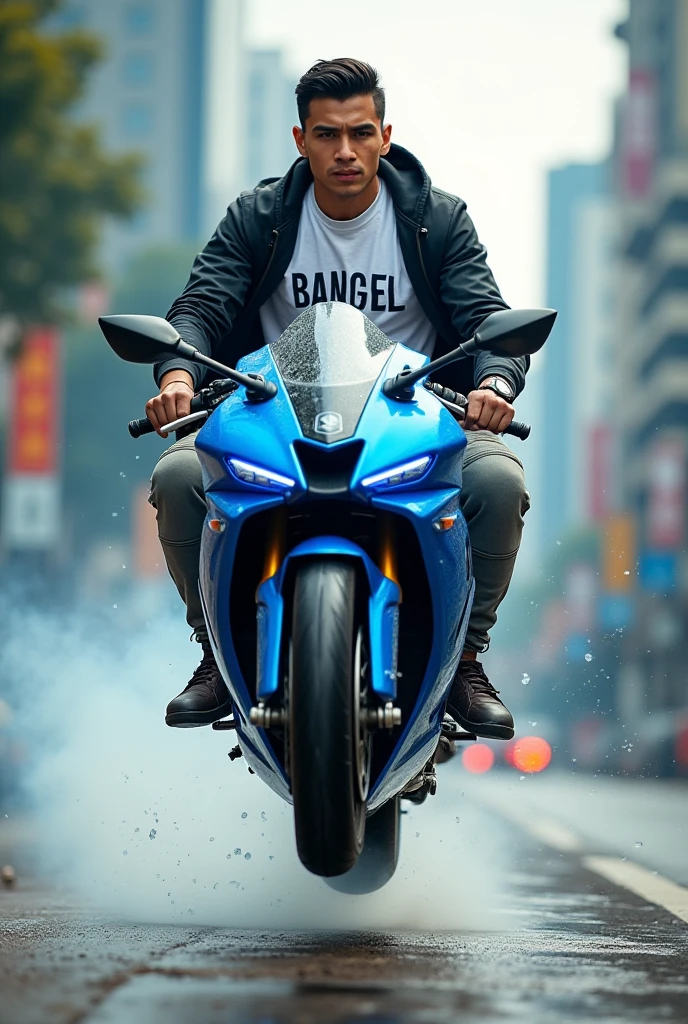A handsome Indonesian man, wearing a white T-shirt n black jaket that ...