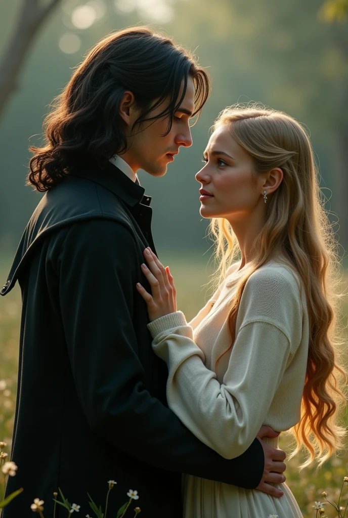 Severus snape young man with a girl with long blond hair and deep blue ...