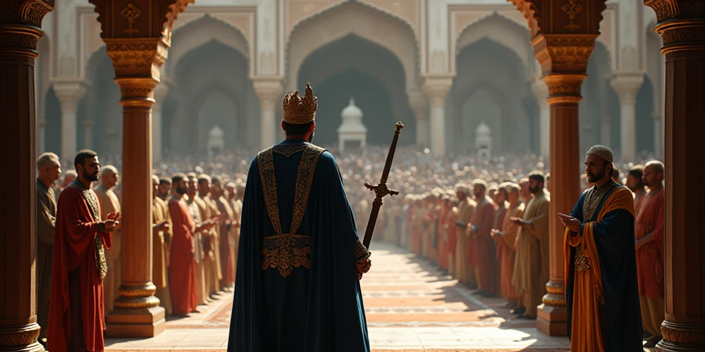 "From a bird's-eye view, approximately 1,000 meters away, Emperor Akbar ...