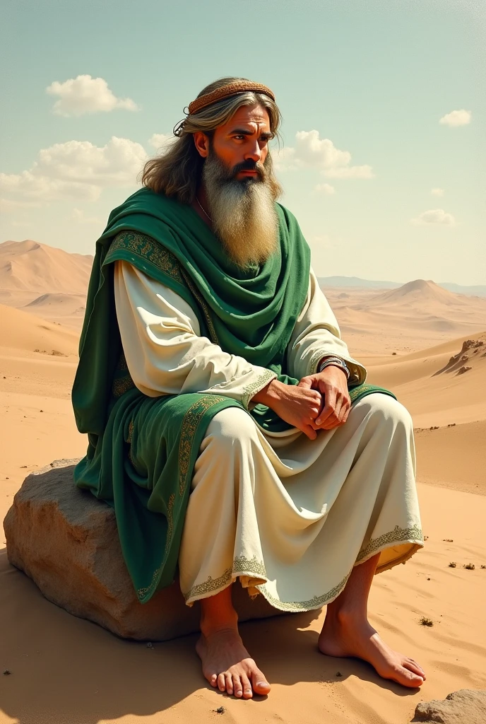 Oil painting prophet moses with long beard full body wear a green ...