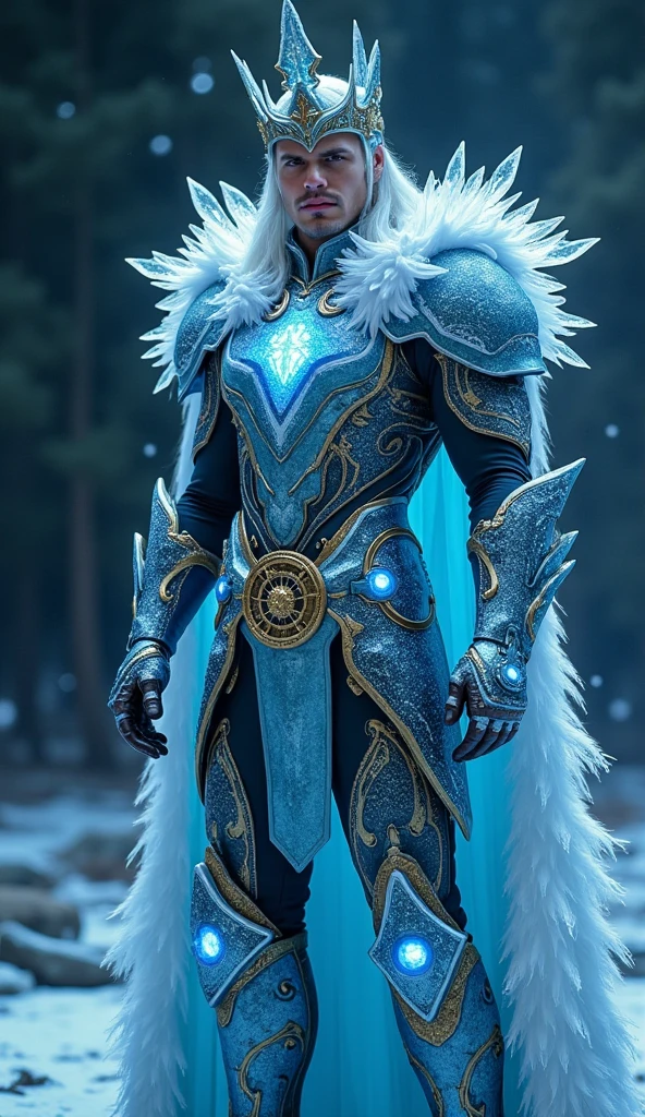 A frosty prince in ice armor inspired by the steampunk aesthetic of ...