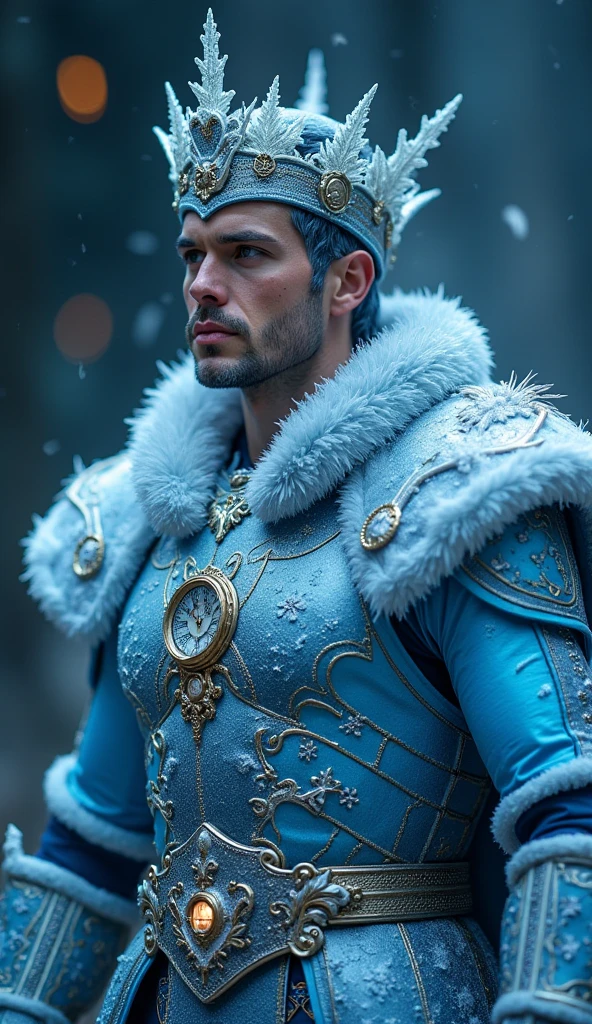 A frosty prince in ice armor inspired by steampunk avatar aesthetics ...