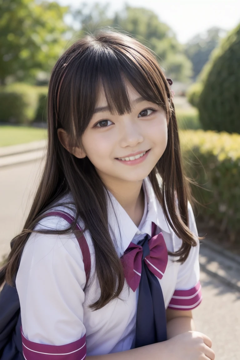 There is a young girl in a school uniform posing for a picture - SeaArt AI