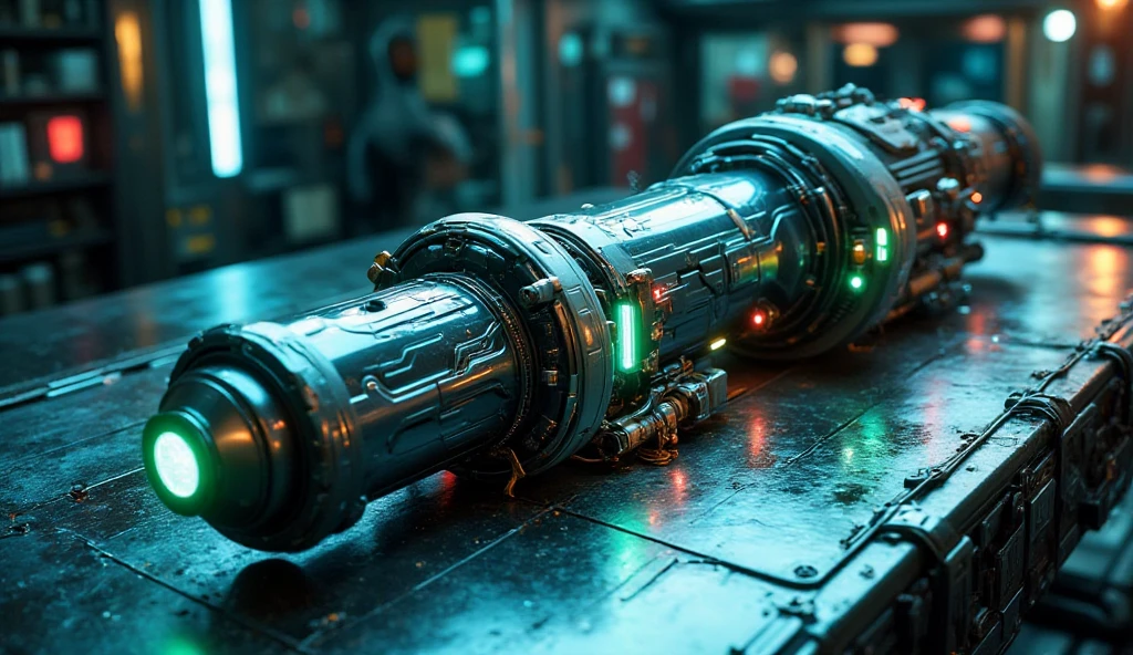 A highly detailed biomechanical wands, futuristic design, pulsing ...