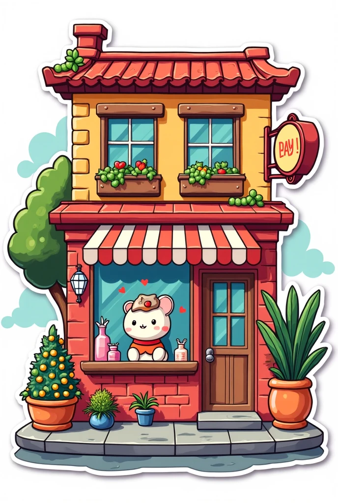 Cartoon sticker outline storefront - SeaArt AI