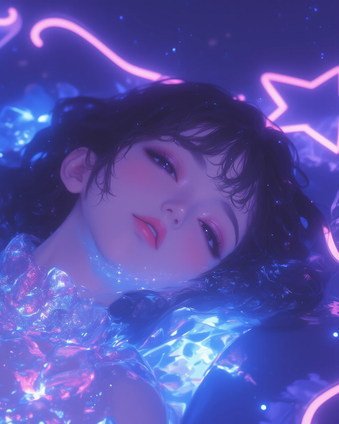 A close-up of the glowing pool, Fluctuation of water surface - SeaArt AI