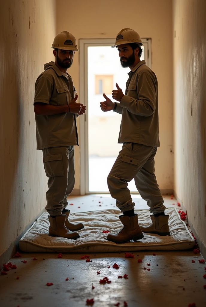 In a corridor, two young sporty North African men , en sueur - SeaArt AI