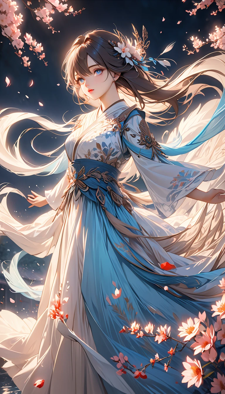 Elegant wind dancer, flowing garments, glowing aura, hair like a breeze ...
