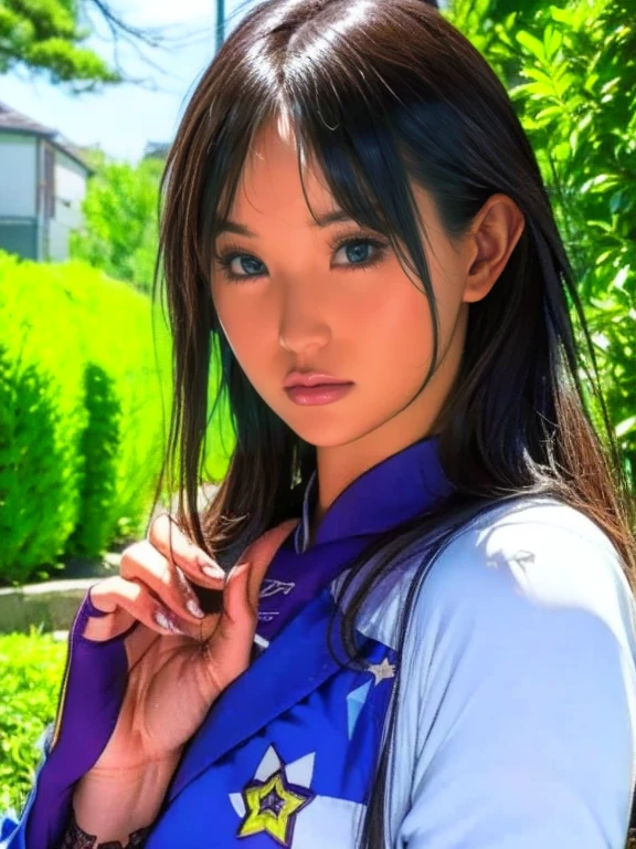 Close up of a woman in uniform holding a cell phone, Rei Hiroe - SeaArt AI