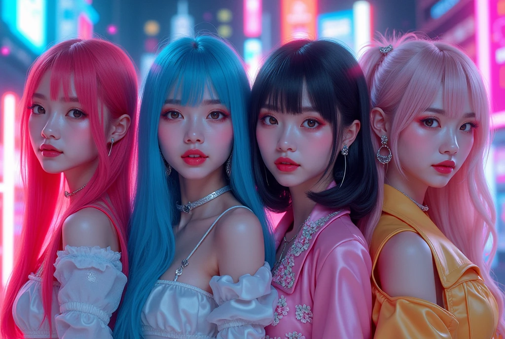 A poster of four virtual frmale idols. - SeaArt AI