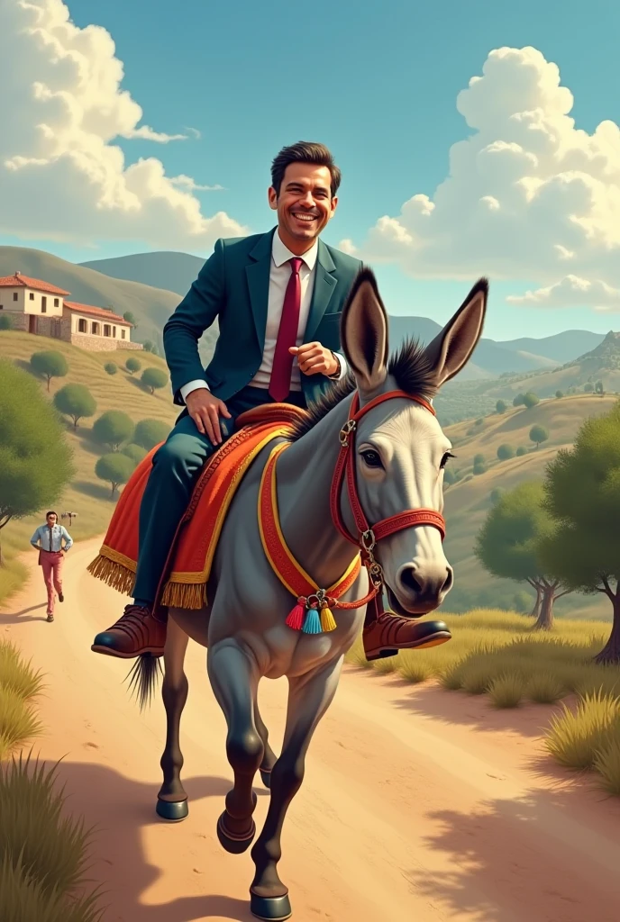 Pedro Sánchez riding a donkey - SeaArt AI