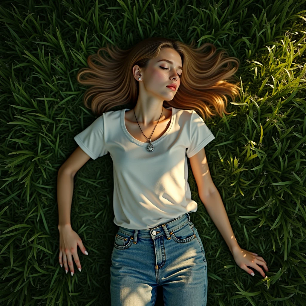 Top-down, full body view of a beautiful young girl in her mid teens ...
