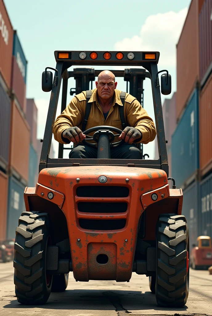 Angry industrial operator , riding a forklift - SeaArt AI