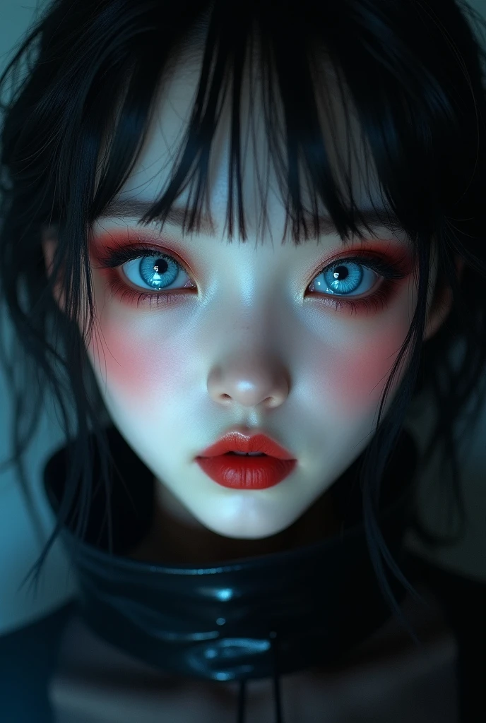 A close up of a person with blue eyes, artwork in the style of guweiz ...