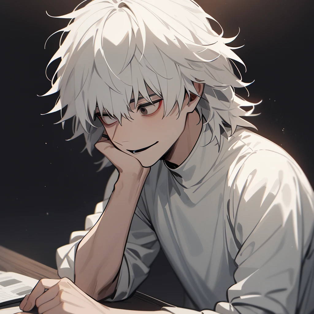 1 boy, male focus , kaneki ken, Tokyo ghoul, sitting, normal expression ...