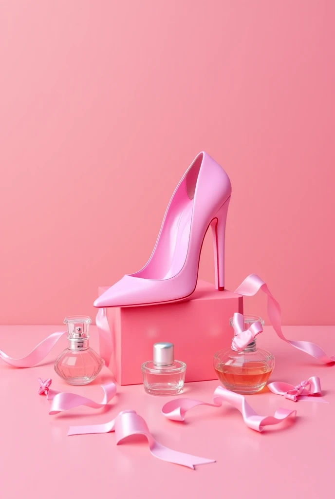 Pink high-heeled shoe,profumi donna,fiocchetti rosa,borse rosa - SeaArt AI