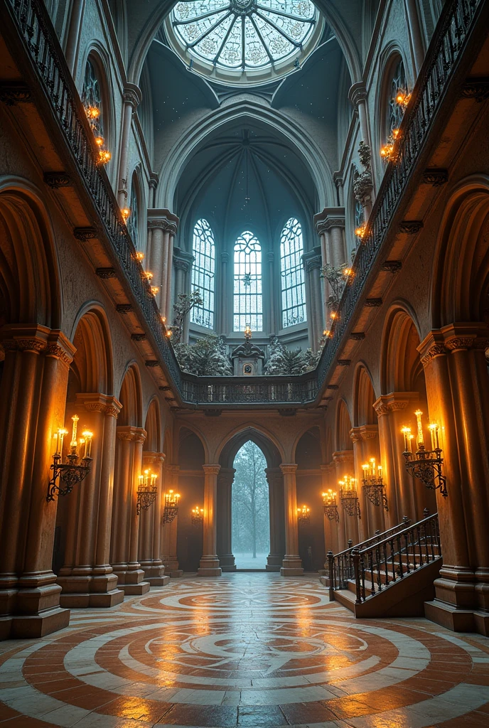 A grand atrium inspired by the magical architecture of Hogwarts - SeaArt AI
