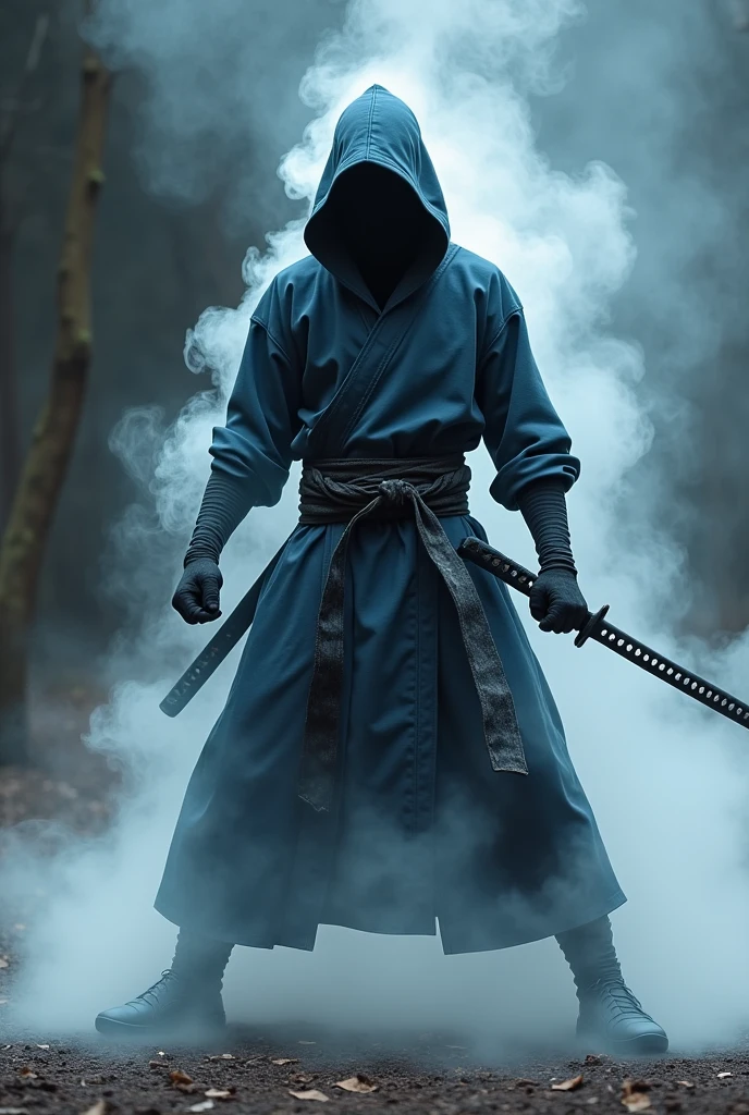 A ninja, staning ready in attack stance, his lower body seems almost ...