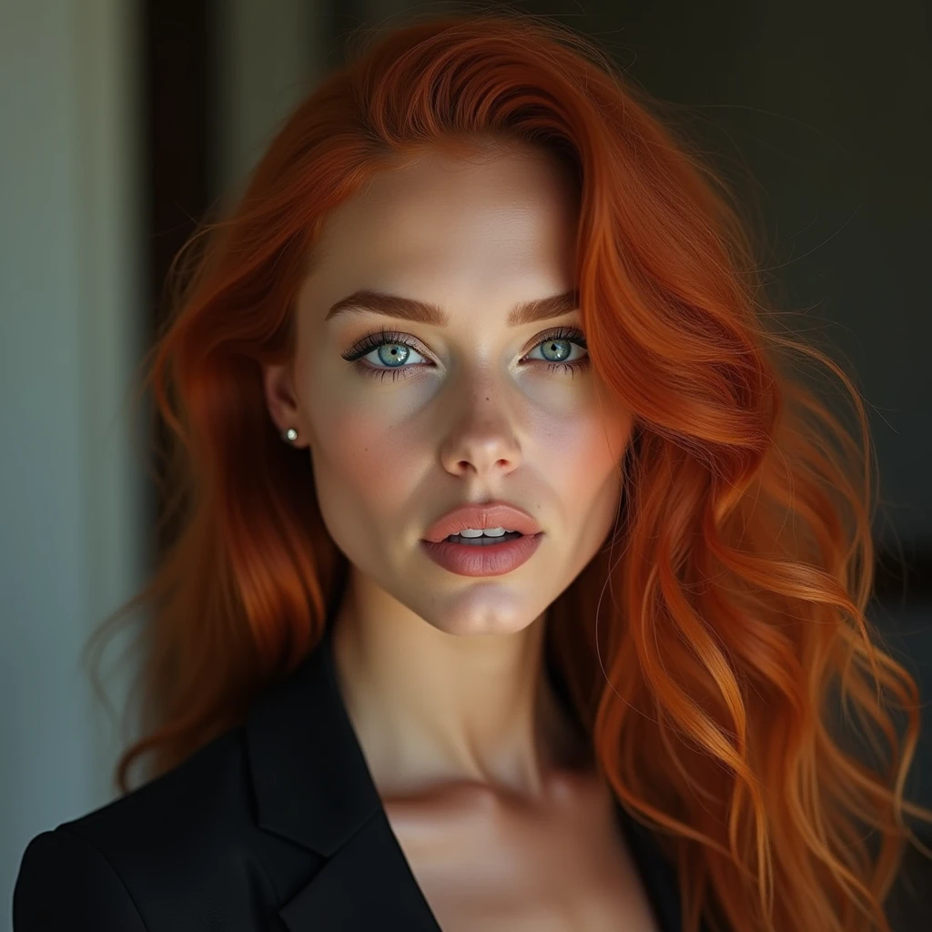 Beautiful red-haired woman , (Full body up to the waist) Realistic photo - SeaArt AI