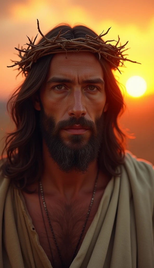 A hyper-realistic depiction of Jesus Christ facing directly forward ...
