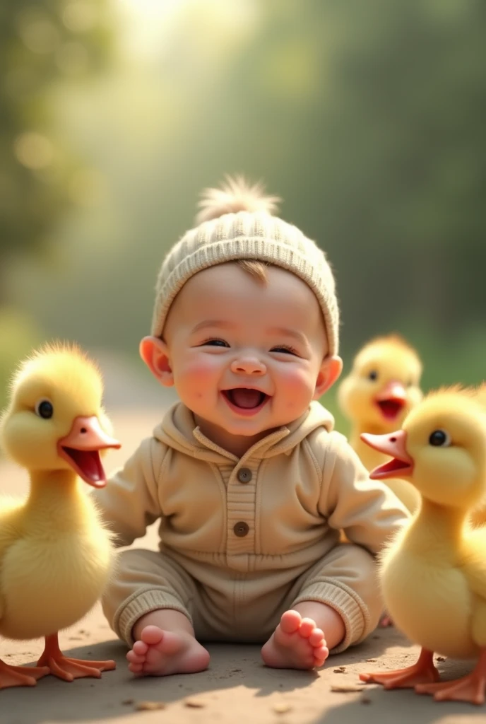 Nicely dressed cute baby faces to the fore with cute ducks of the same ...