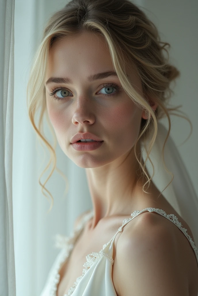 Blonde girl with covered face, 24 years old, blonde hair, sharp gray ...